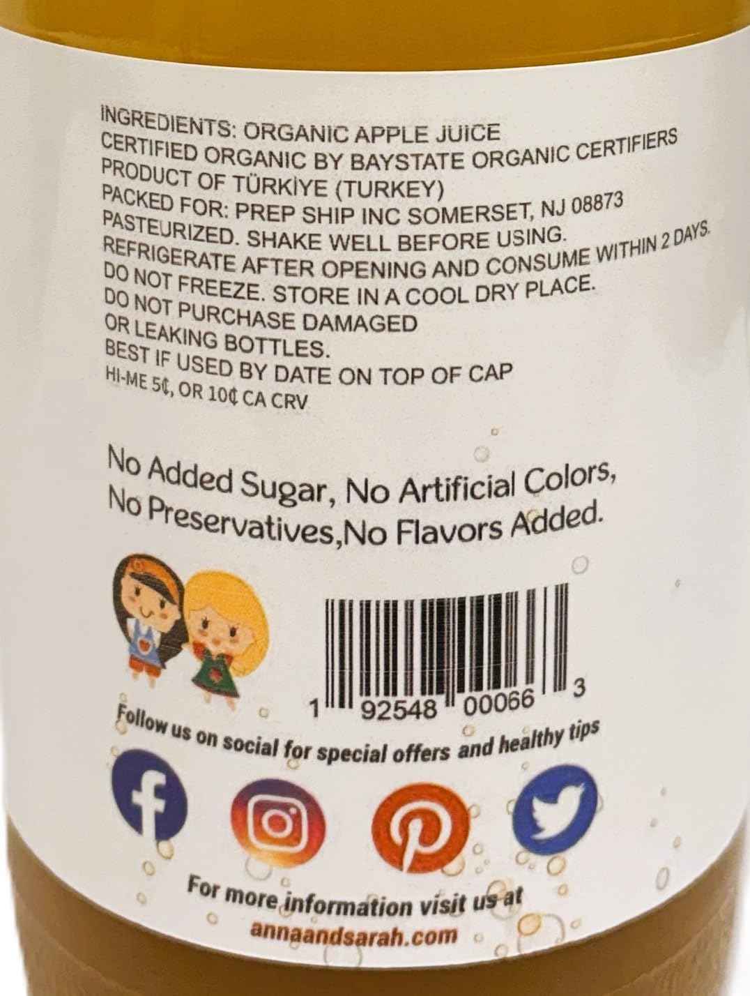 USDA Certified Organic Apple Juice - No Sugar Added | Anna and Sarah